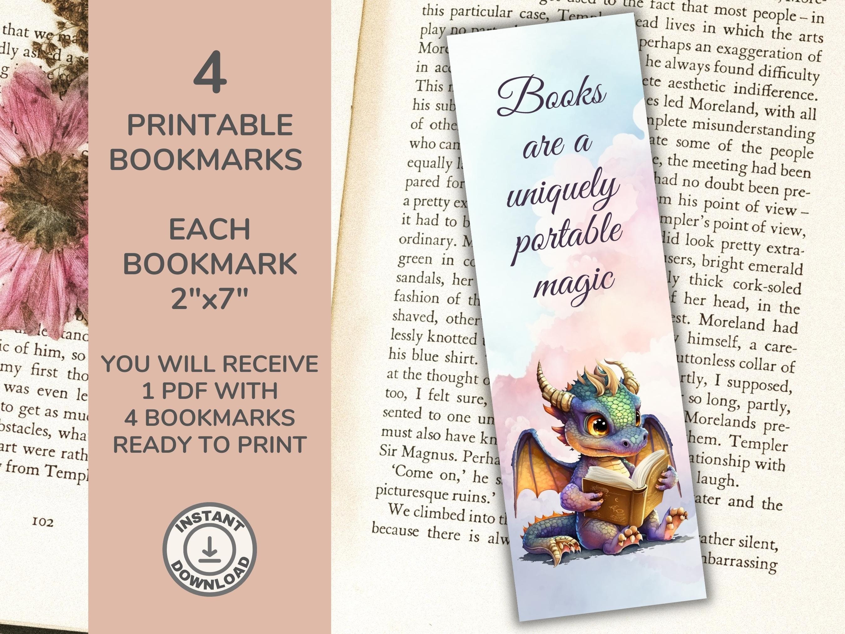 Dragon Printable Bookmarks Set of 4. Printable Cute Baby Dragon ...