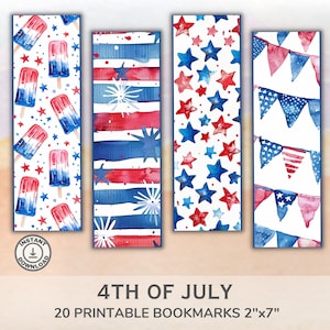 Printable 4th of July Bookmarks. Watercolor Red, White and Blue ...