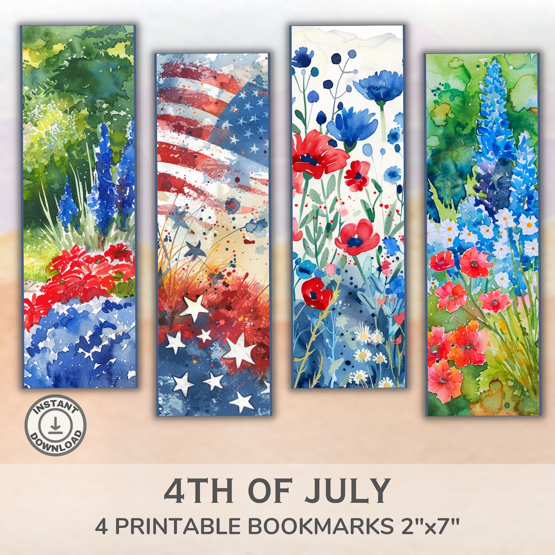 Printable 4th of July Bookmarks. Watercolor Red, White and Blue ...