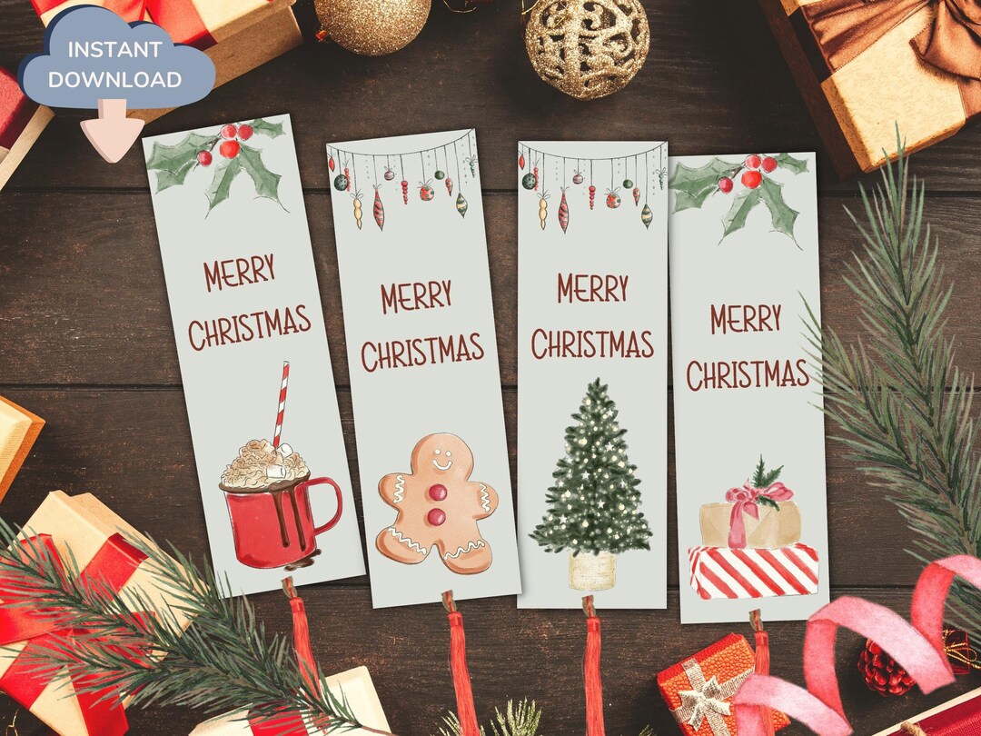 Christmas Printable Bookmarks Set of 4. Printable Christmas Bookmarks ...