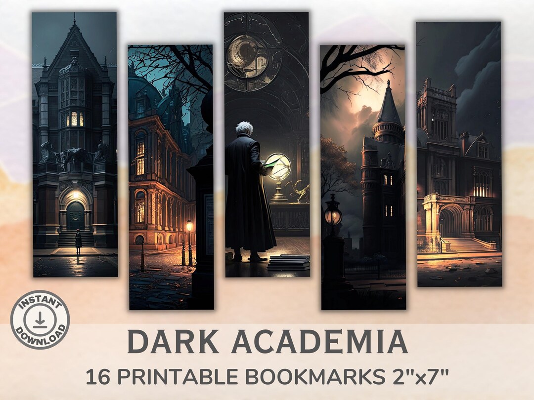 Dark Academia Bookmarks: Watercolor Gothic Library (digital Download ...