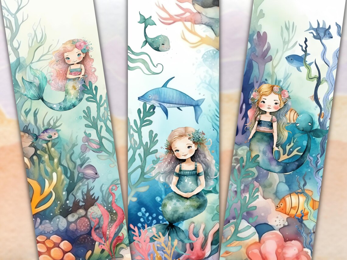 Mermaid Printable Bookmarks Set of 4. Printable Mermaid and Under the ...