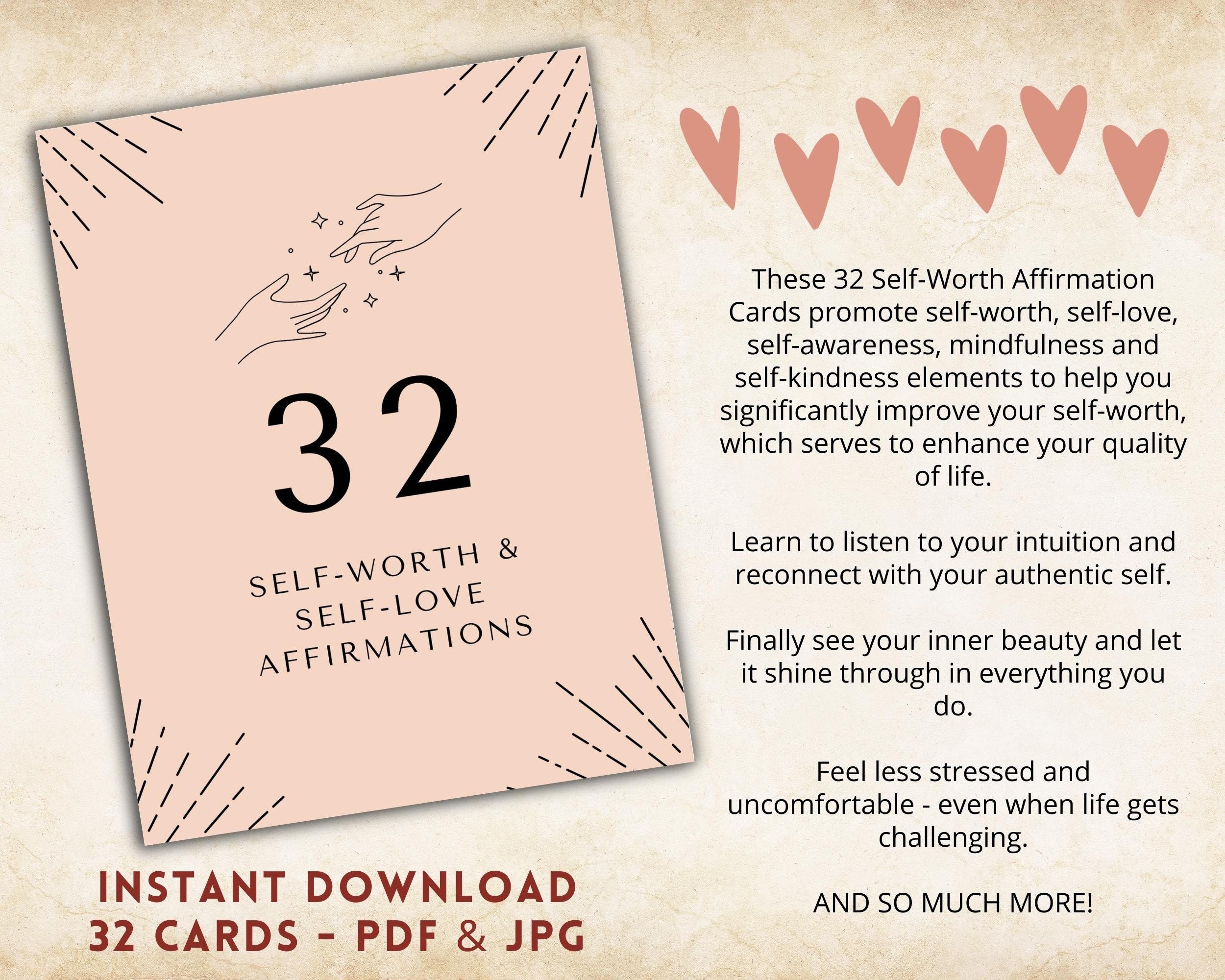 Self Worth Affirmation Cards. Wellness, Self Love and Self Confidence ...