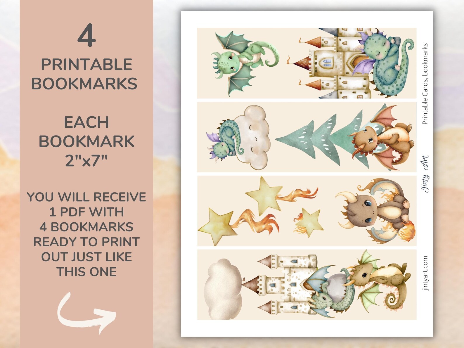 Baby Dragon Printable Bookmarks Set of 4. Printable Cute Baby Dragon ...
