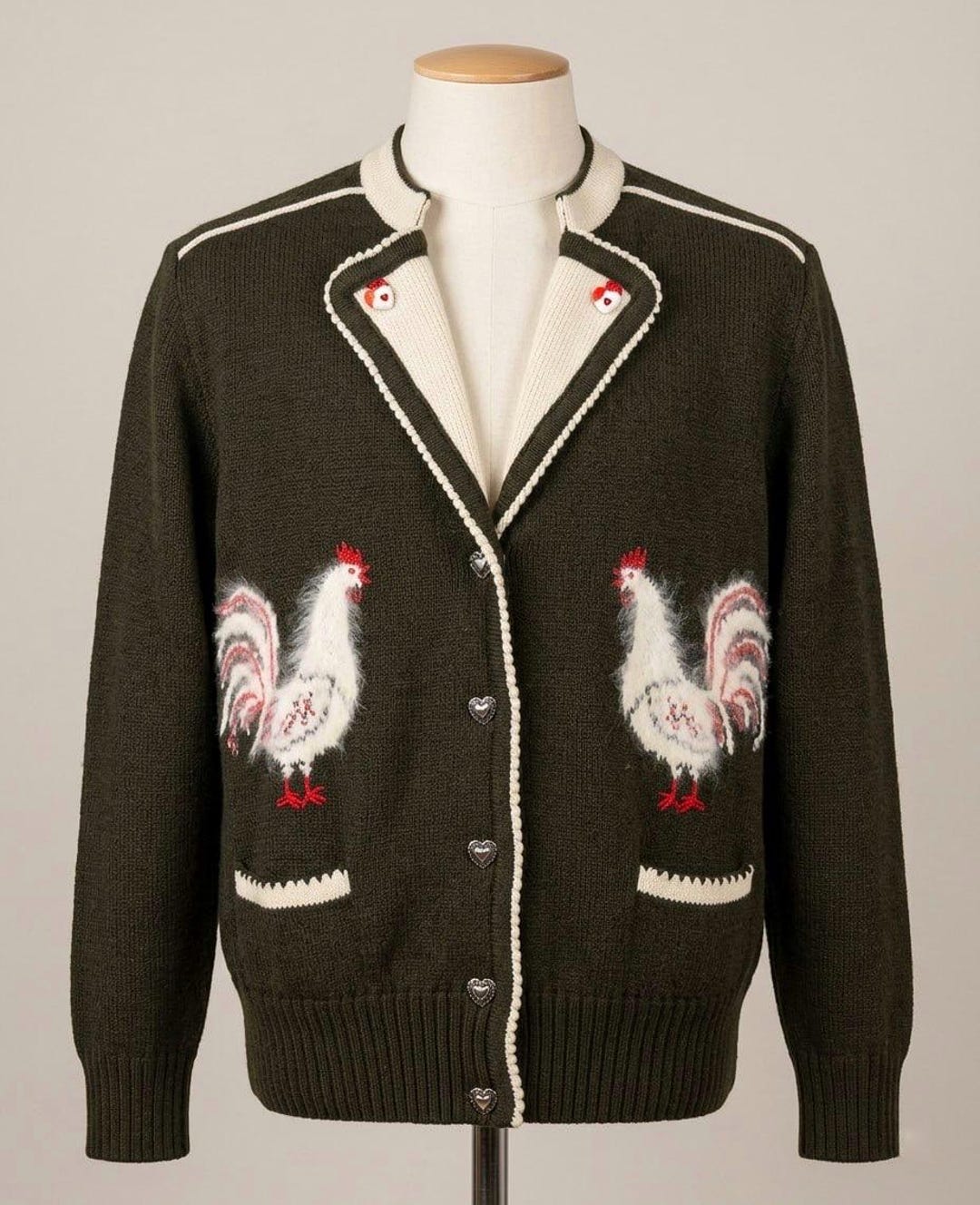 Rare Vintage Bavarian Storybook Wool Cardigan | Olive Green | Apple ...