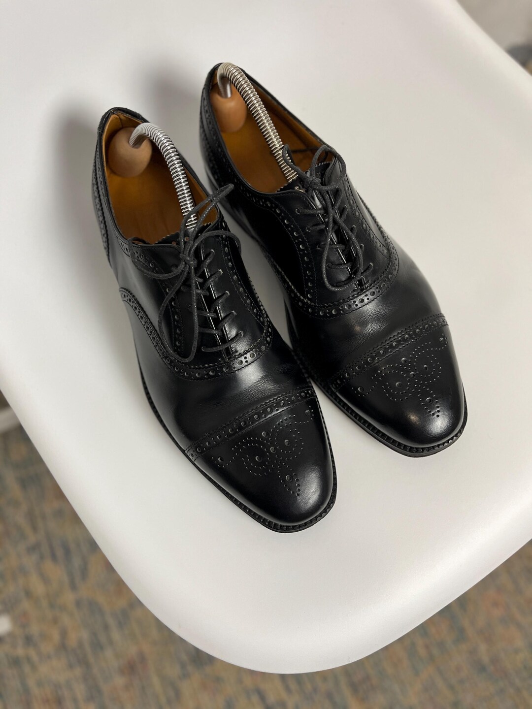 Vintage St. Michael Black Leather Semi-brogue Oxford Shoes | Authentic ...