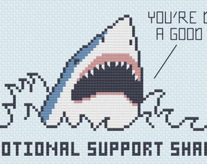 Emotional Support Shark Cross Stitch completed - Etsy