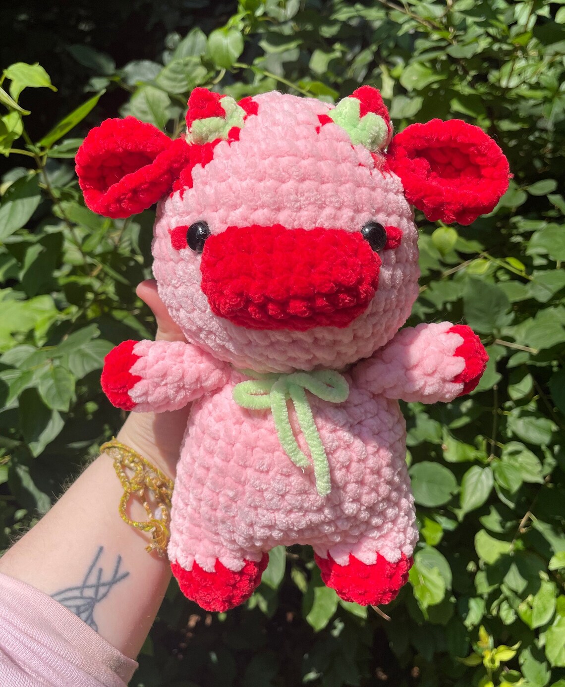 Crochet Strawberry Cow, Strawberry Themed Plushie, Stuffed Animal Toy ...
