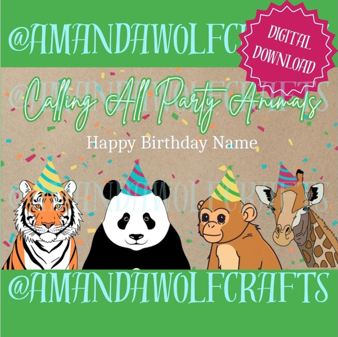Party Animals Birthday Banner Template | Editable Canva Design (digital ...