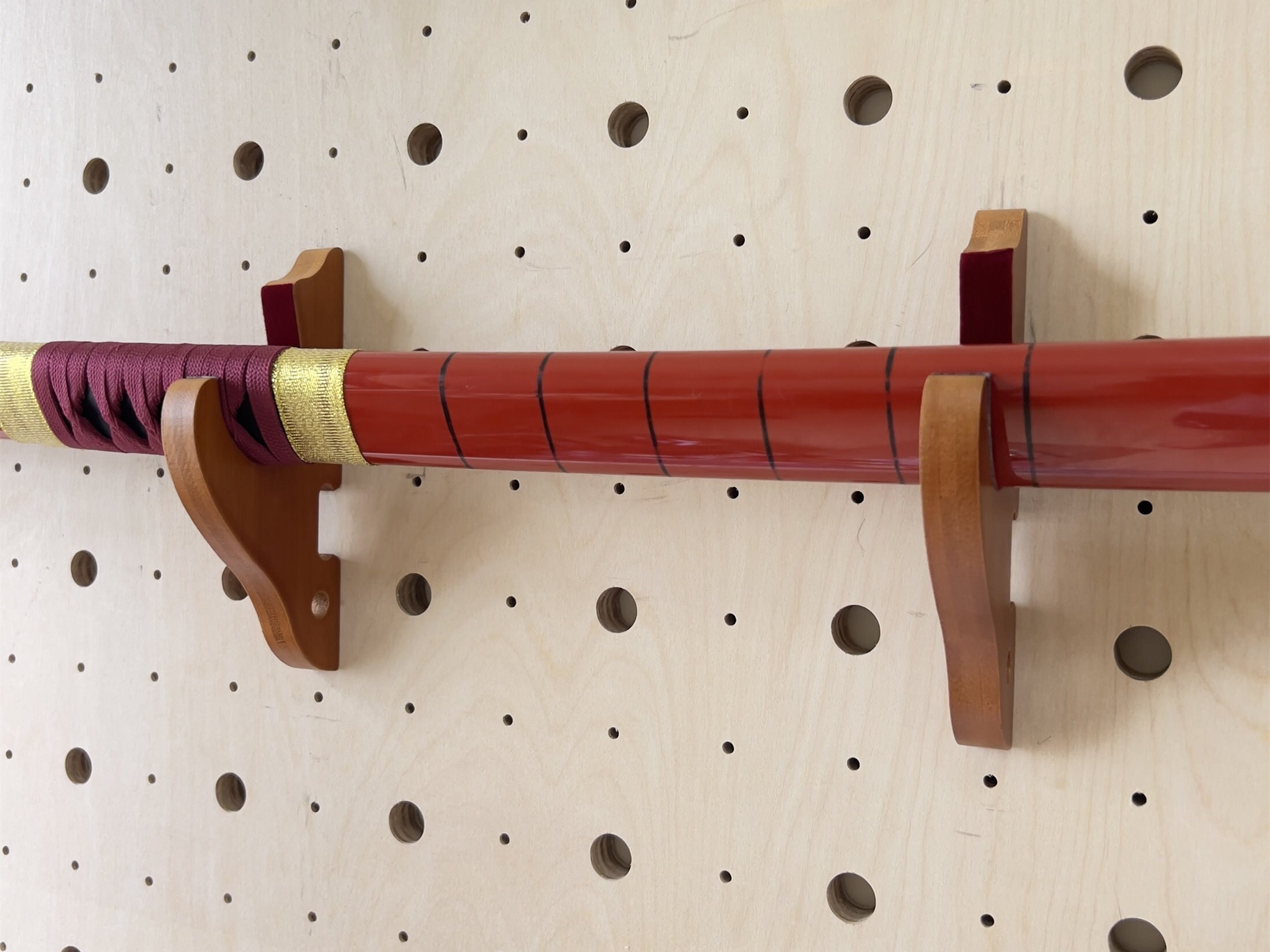 Adjustable Wood Minimalist Katana Sword Wall Mount Solid Wood 1 Pair ...