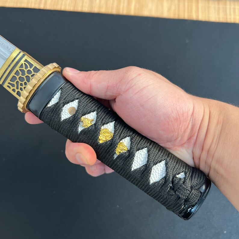 Handmade Damascus Steel Japanese Tanto Clay Temperd Double Blood Groove ...