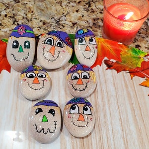 Scarecrow Painted Rocks, Colorful & Sparkly, Hand Painted. - Etsy