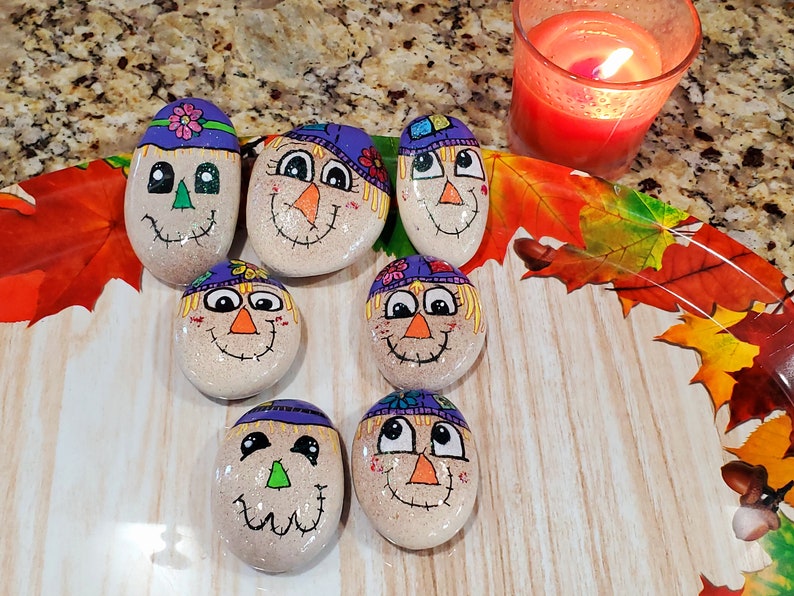 Scarecrow Painted Rocks, Colorful & Sparkly, Hand Painted. - Etsy