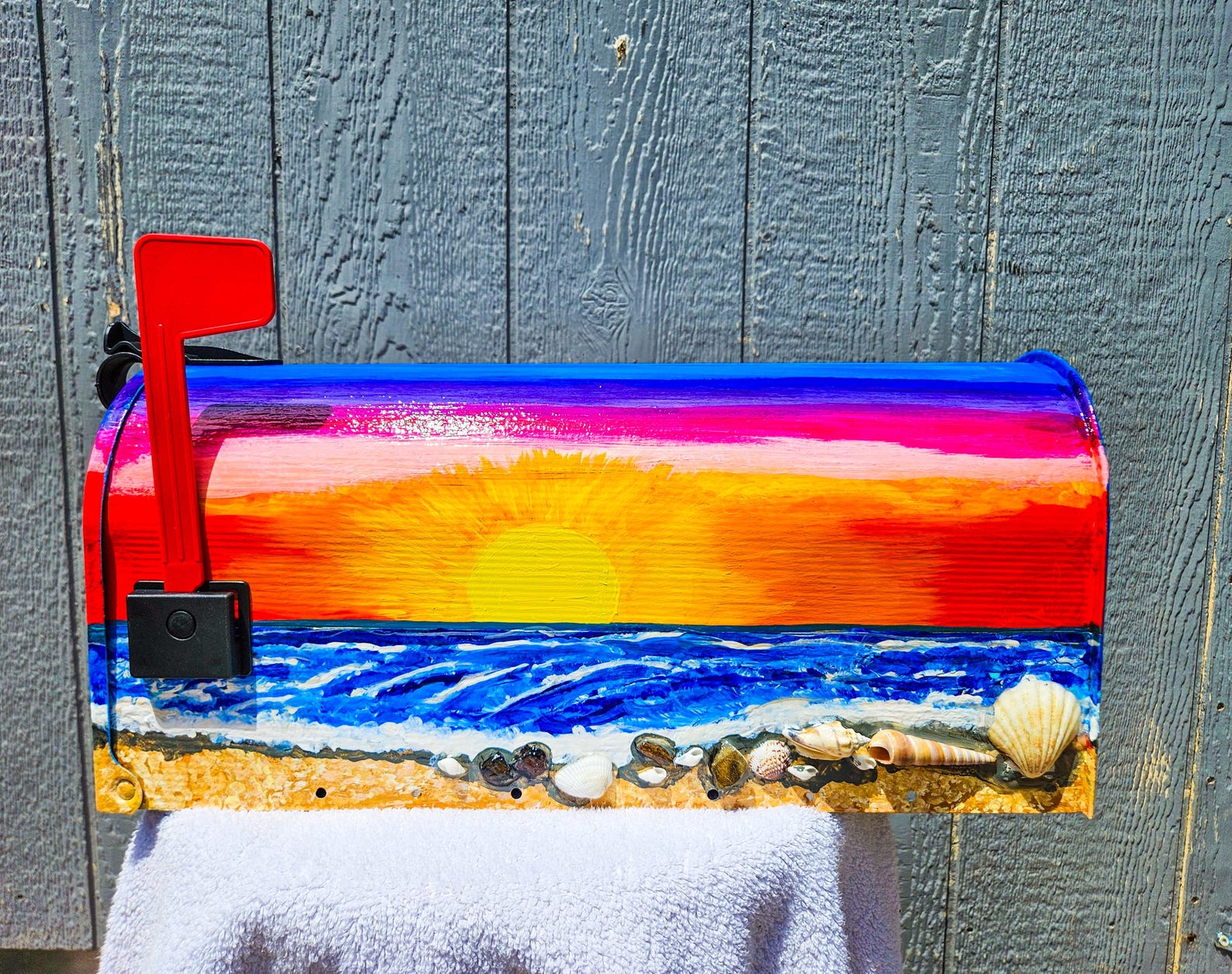 Hand-painted Sunset Beach Mailbox With Seashells - Coastal Decor - Etsy