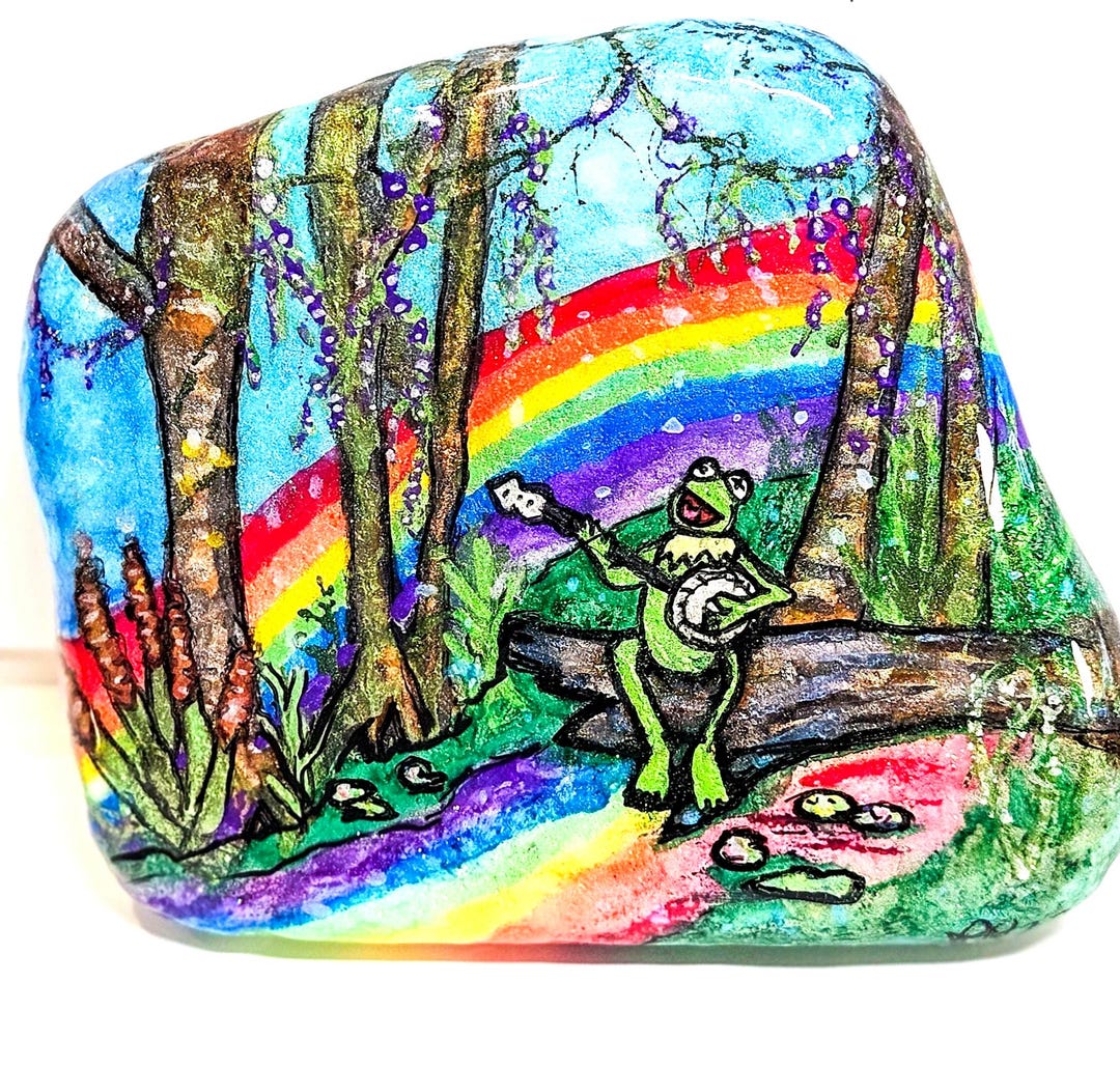 Kermit the Frog Stone Art: Rainbow Connection, Hand Painted on Imported ...