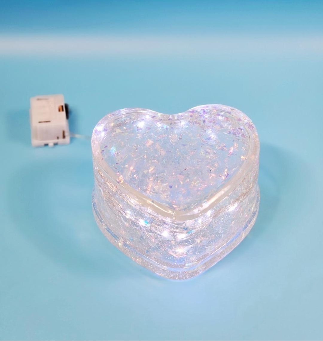 Light-up Resin Heart Jewelry Box: Glitter Treasure Stash With Fairy ...