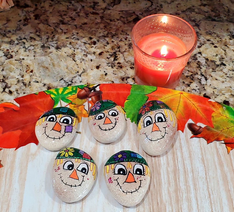 Scarecrow Painted Rocks, Colorful & Sparkly, Hand Painted. - Etsy