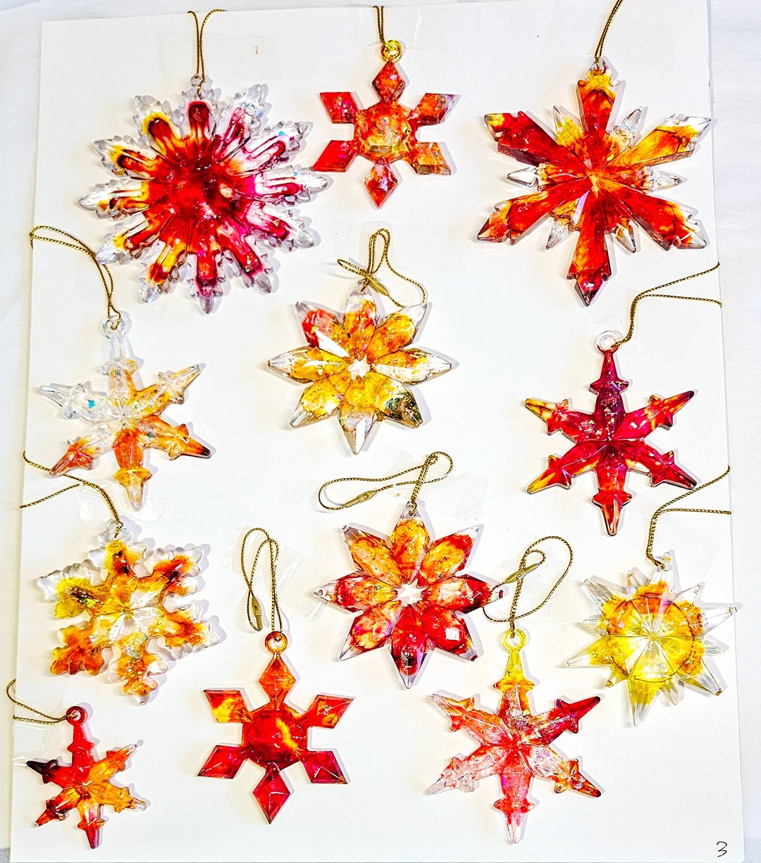 12 Piece Set of Handmade Resin Snowflake Ornaments - Fall's Radiance ...
