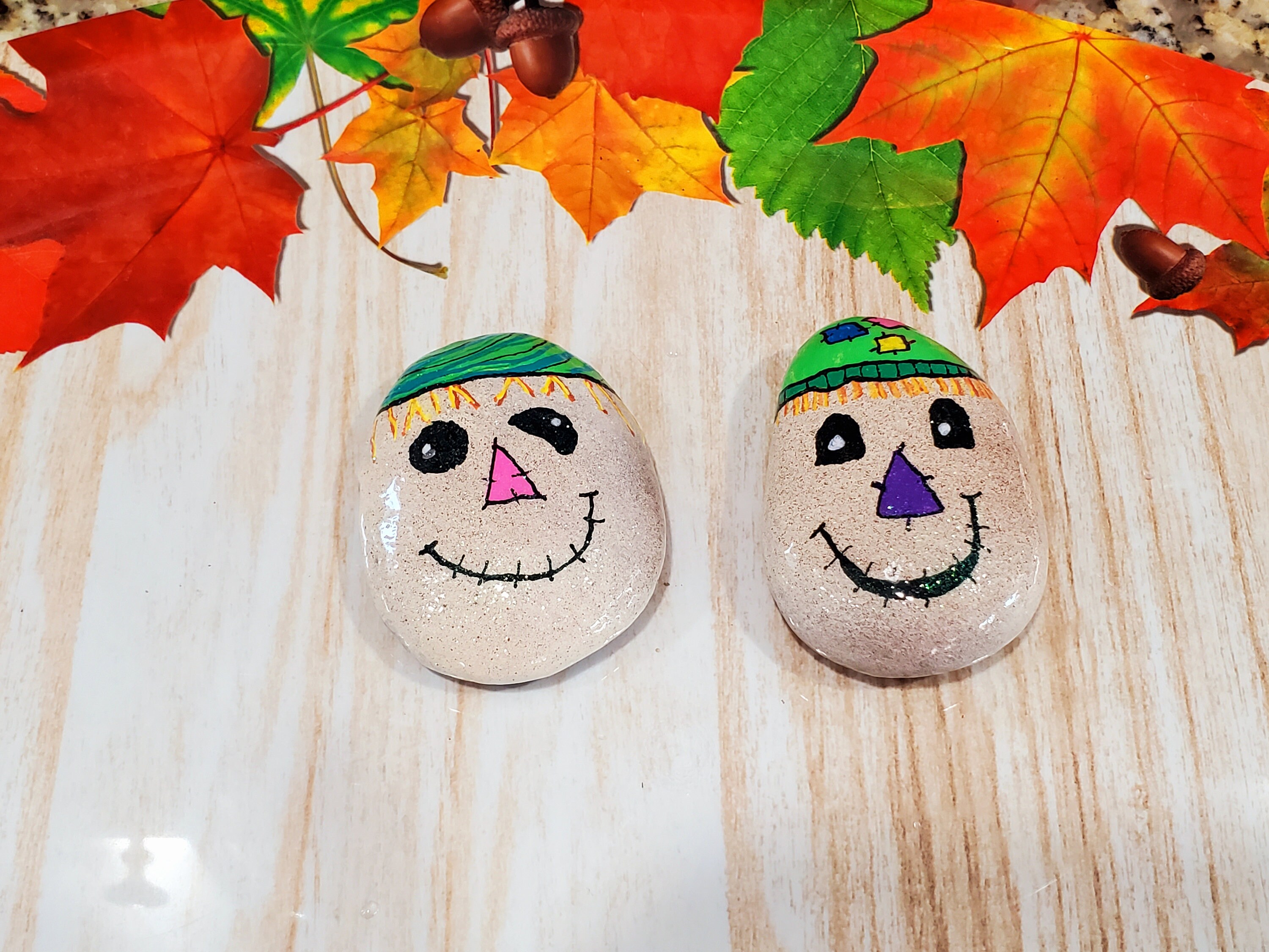 Painted Rocks, Scarecrow Rocks, Scarecrows Colorful and Sparkly, Hand ...