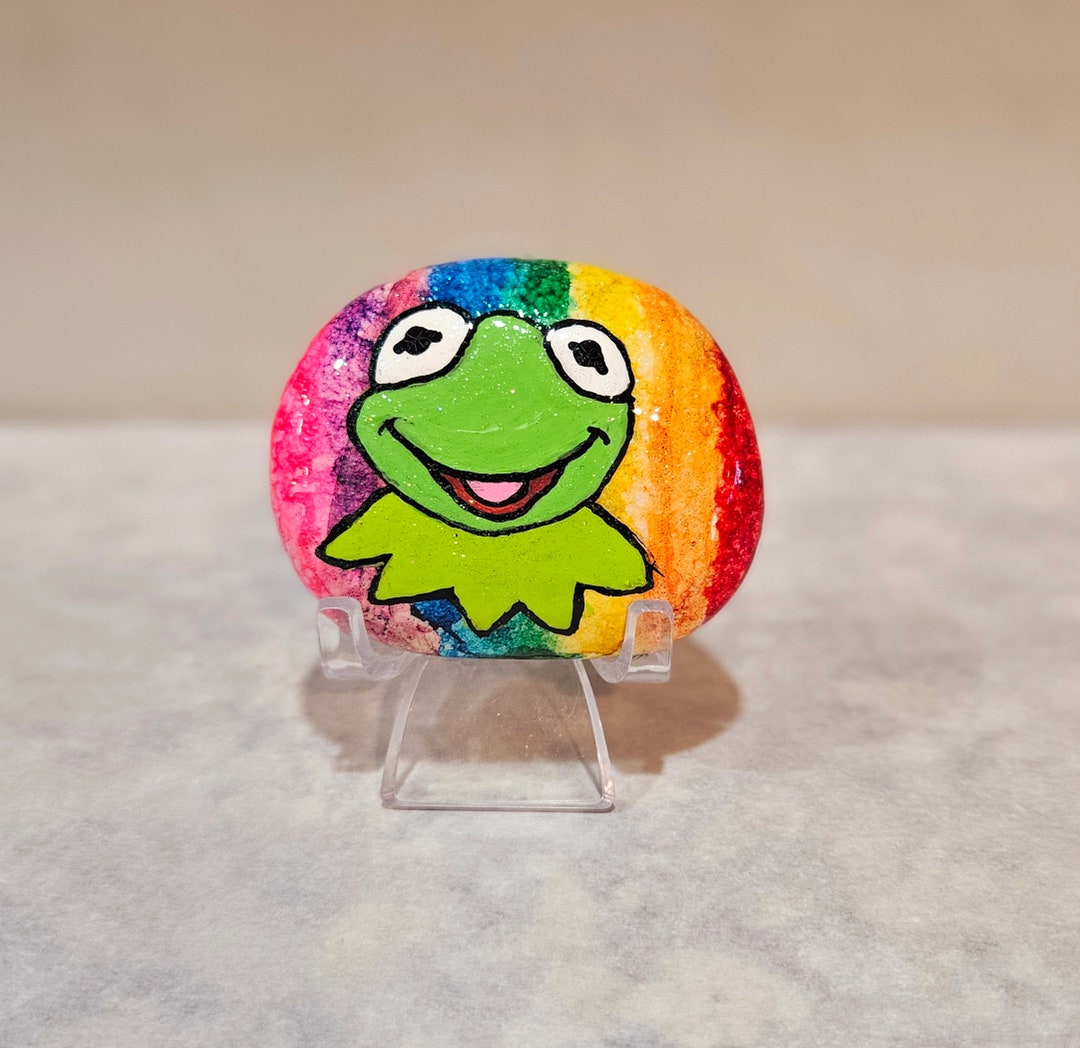 Hand-painted Kermit the Frog River Rock Pride Gift, Rainbow Kermit Art ...
