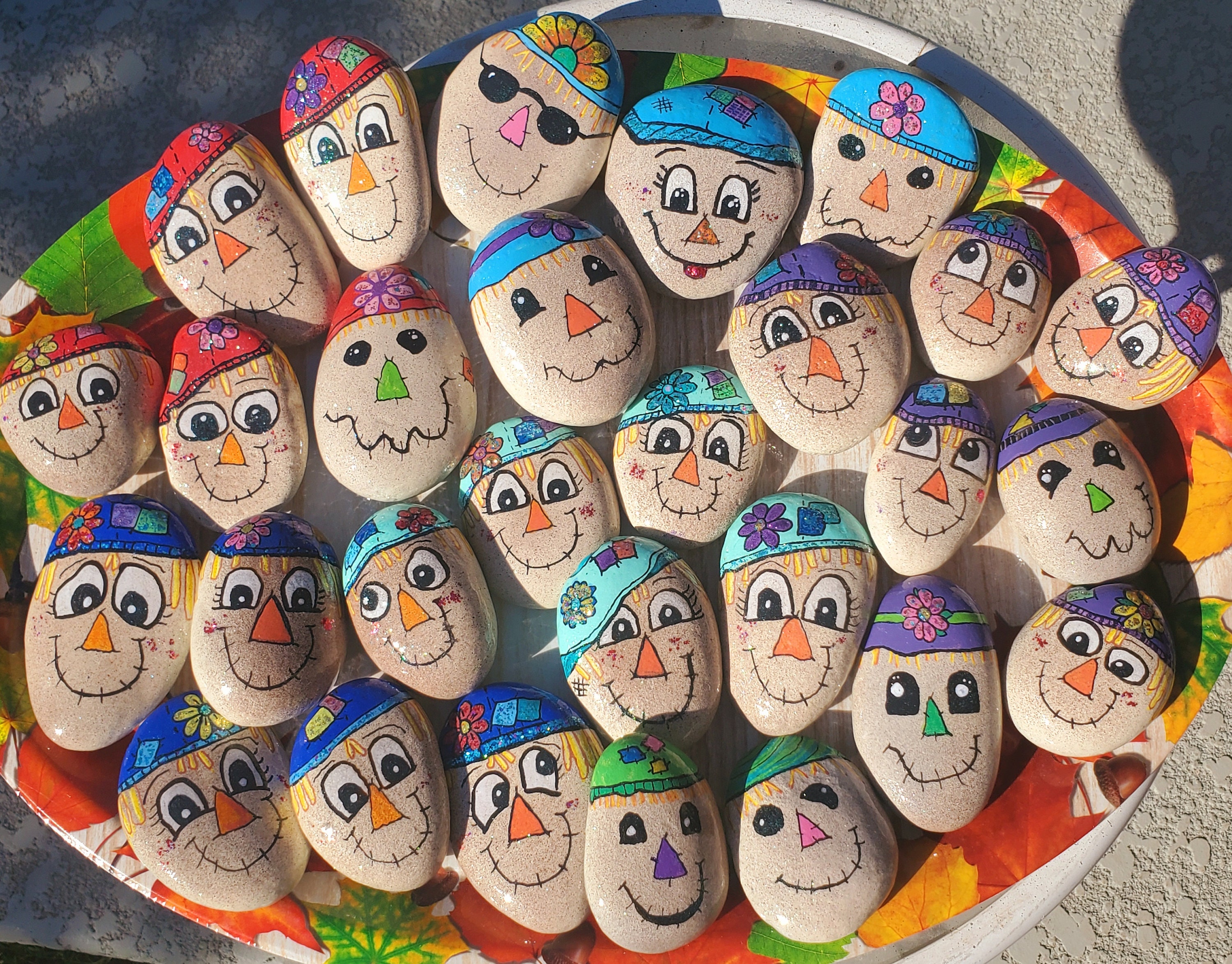 Scarecrow Painted Rocks, Colorful & Sparkly, Hand Painted. - Etsy