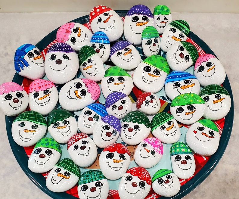 Hand-painted Snowman Rocks: Glitter Resin Arizona River Stones ...