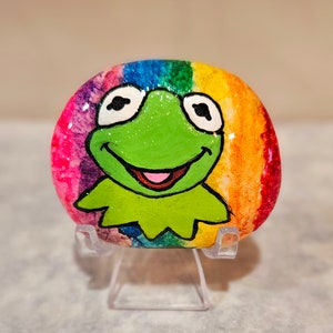Hand-painted Kermit the Frog River Rock Pride Gift, Rainbow Kermit Art ...