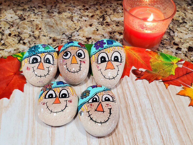 Scarecrow Painted Rocks, Colorful & Sparkly, Hand Painted. - Etsy