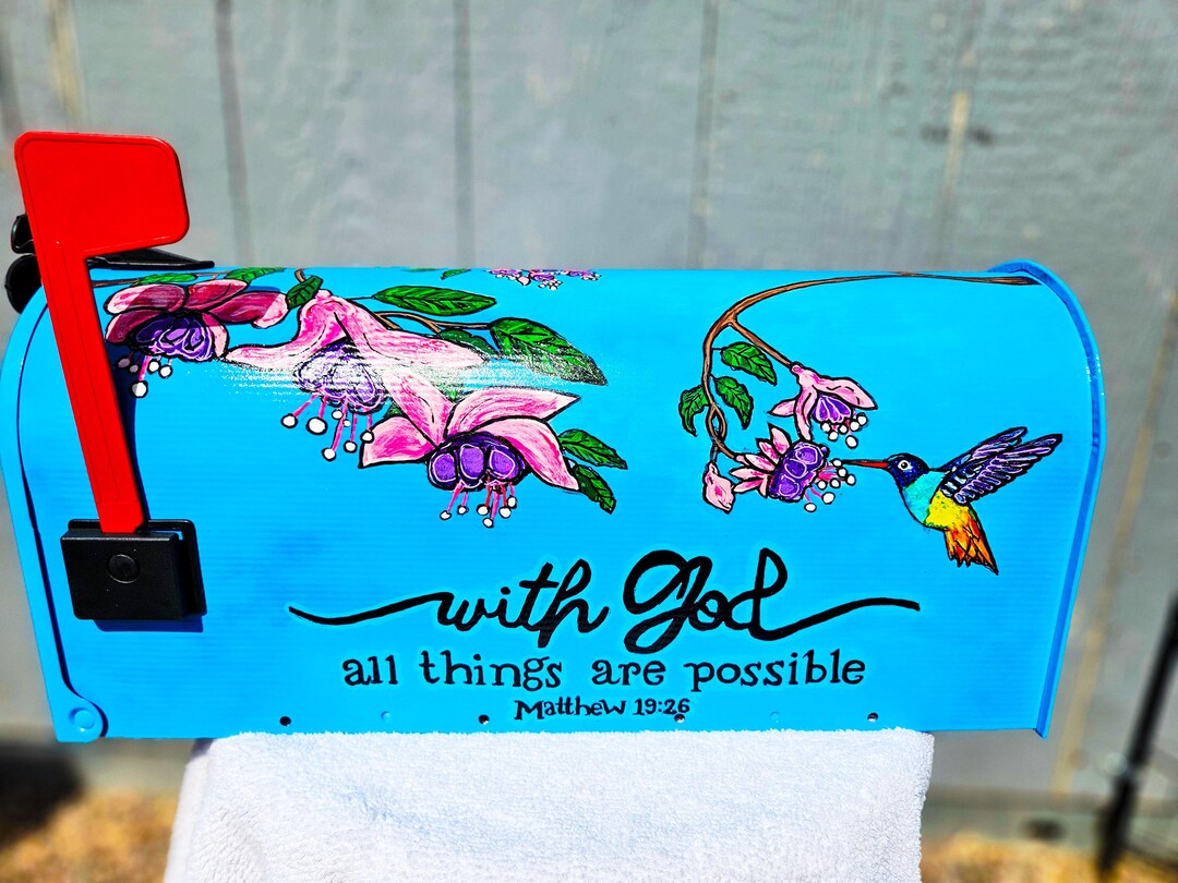 Hand-painted Hummingbird Mailbox: Floral Christian Art, Personalized ...