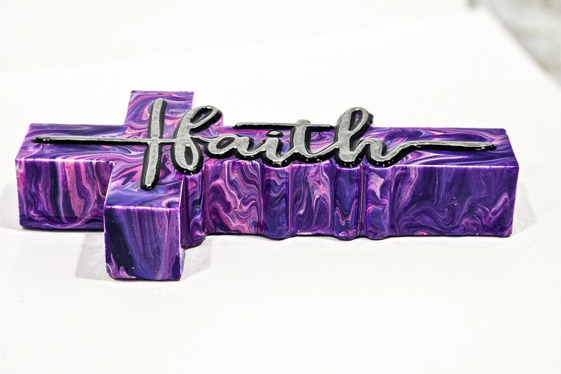Handmade Faith Wall Cross, Purple & Pink Acrylic Pour, Easter Cross ...