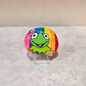 Hand-painted Kermit the Frog River Rock Pride Gift, Rainbow Kermit Art ...