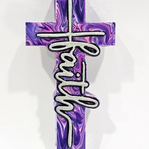 Handmade Faith Wall Cross, Purple & Pink Acrylic Pour, Easter Cross ...