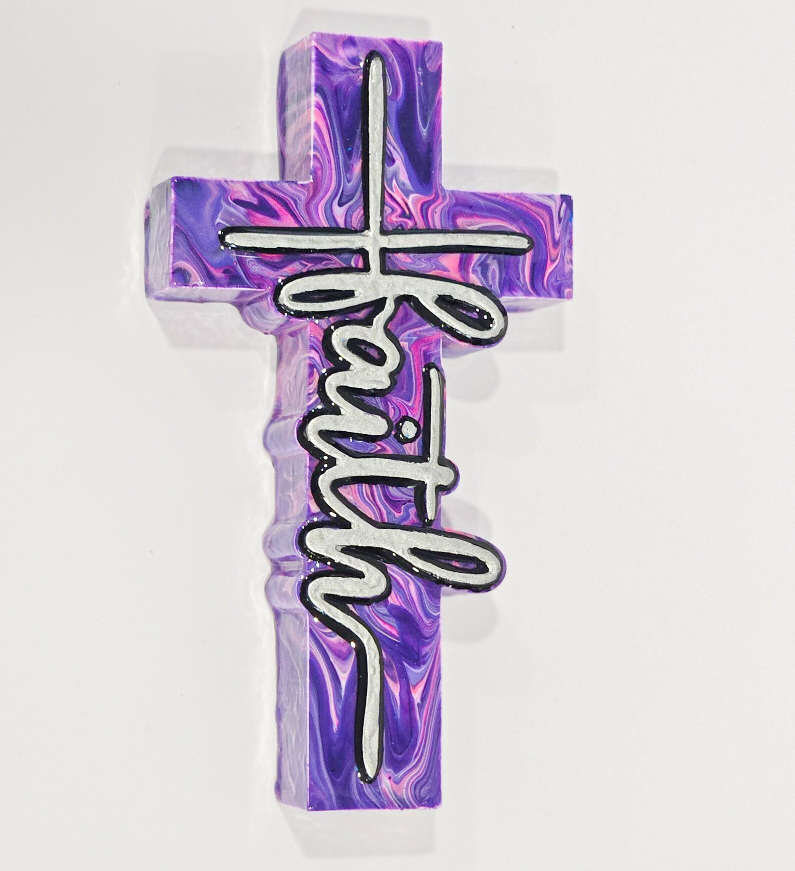 Handmade Faith Wall Cross, Purple & Pink Acrylic Pour, Easter Cross ...