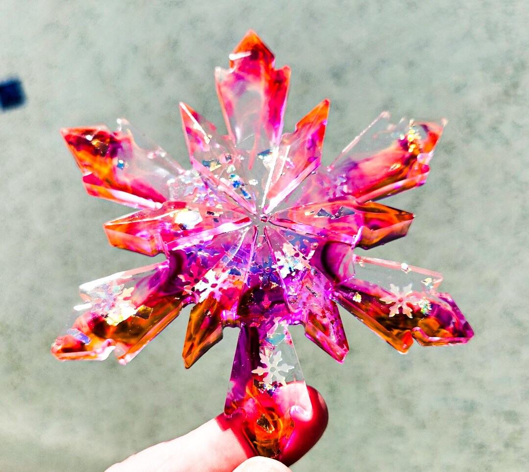 Handmade Resin Snowflake Ornaments: Pink Purple Glitter Decor - Etsy