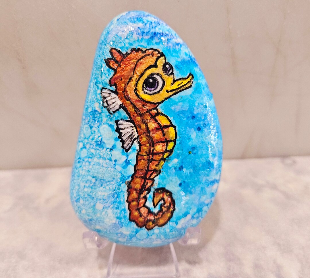 Cute Seahorse Painted Rock With Special Effects Color - Etsy