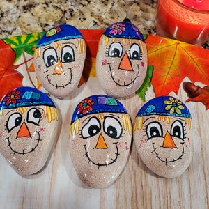 Scarecrow Painted Rocks, Colorful & Sparkly, Hand Painted. - Etsy