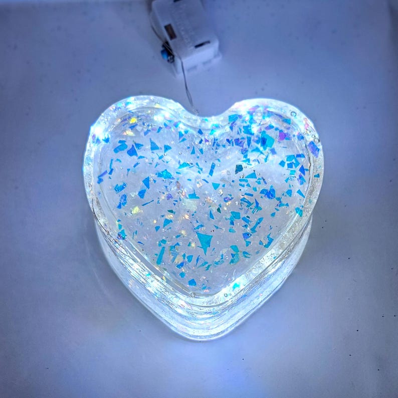 Light-up Resin Heart Jewelry Box: Glitter Treasure Stash With Fairy ...