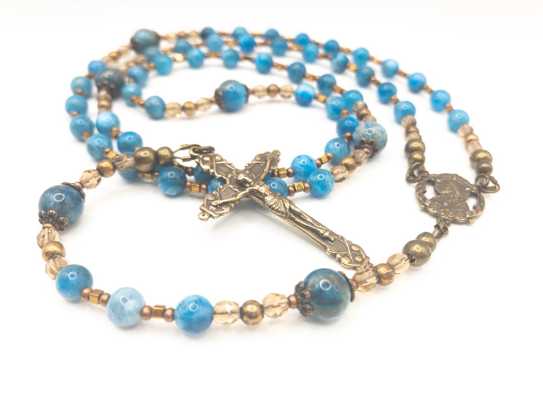 Vintage Style Jesus Sacred Heart Catholic Rosary Natural Gemstone Hand ...