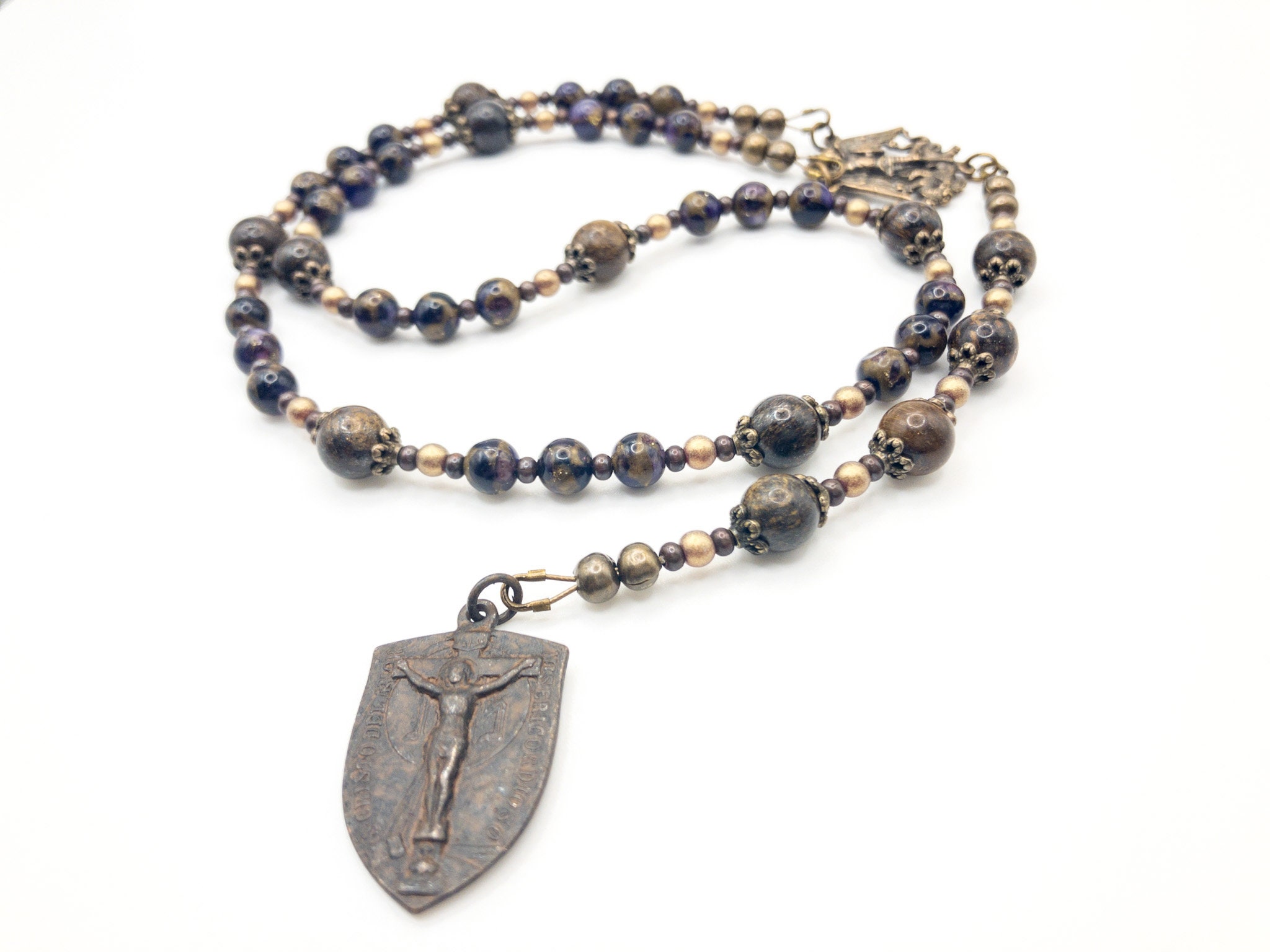 St Michael Chaplet Purple Golden Quartz/bronzite - Etsy