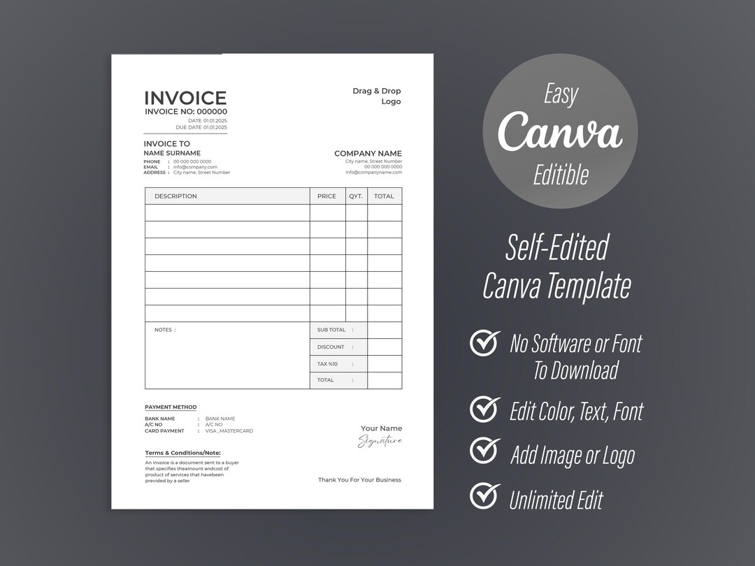 Invoice Form, Editable Canva Templates, Printable Invoices, Billing ...