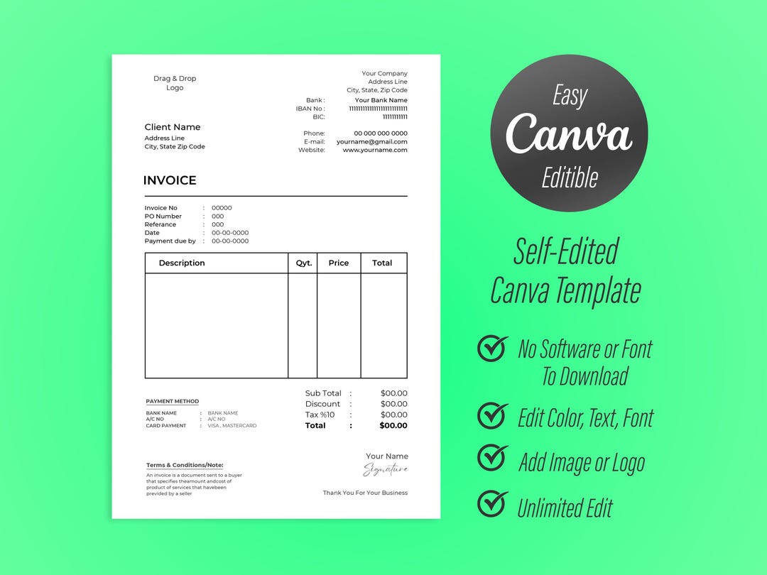 Invoice Form, Editable Canva Templates, Printable Invoices, Billing ...