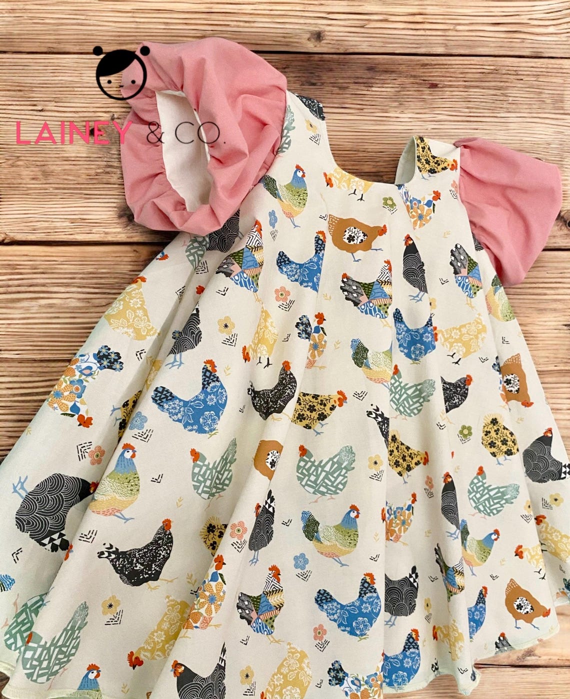 Chicken Cottagecore Handmade Toddler Dress, Bubble Sleeves, Swing Dress ...