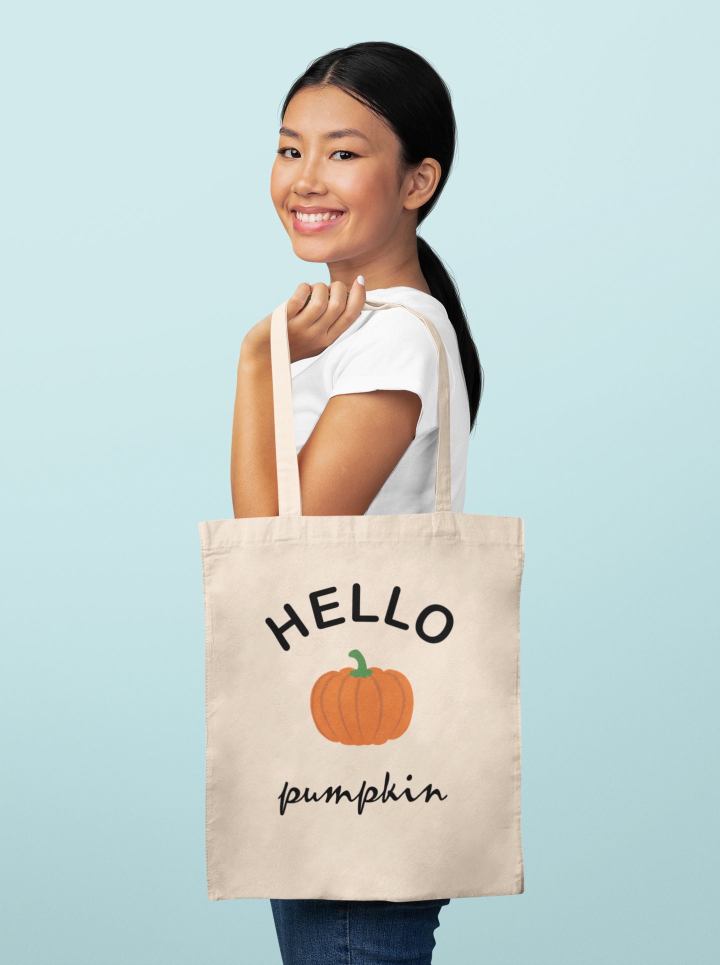 Hello Pumpkin Tote Bag, Halloween Tote Bag, Hello Fall Bag Designed ...