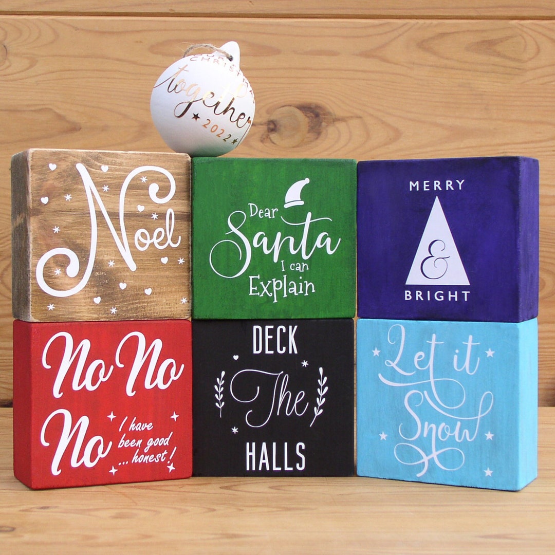 Christmas Wooden Signs, Wood Blocks, Wooden Mini Signs, Santa Blocks ...