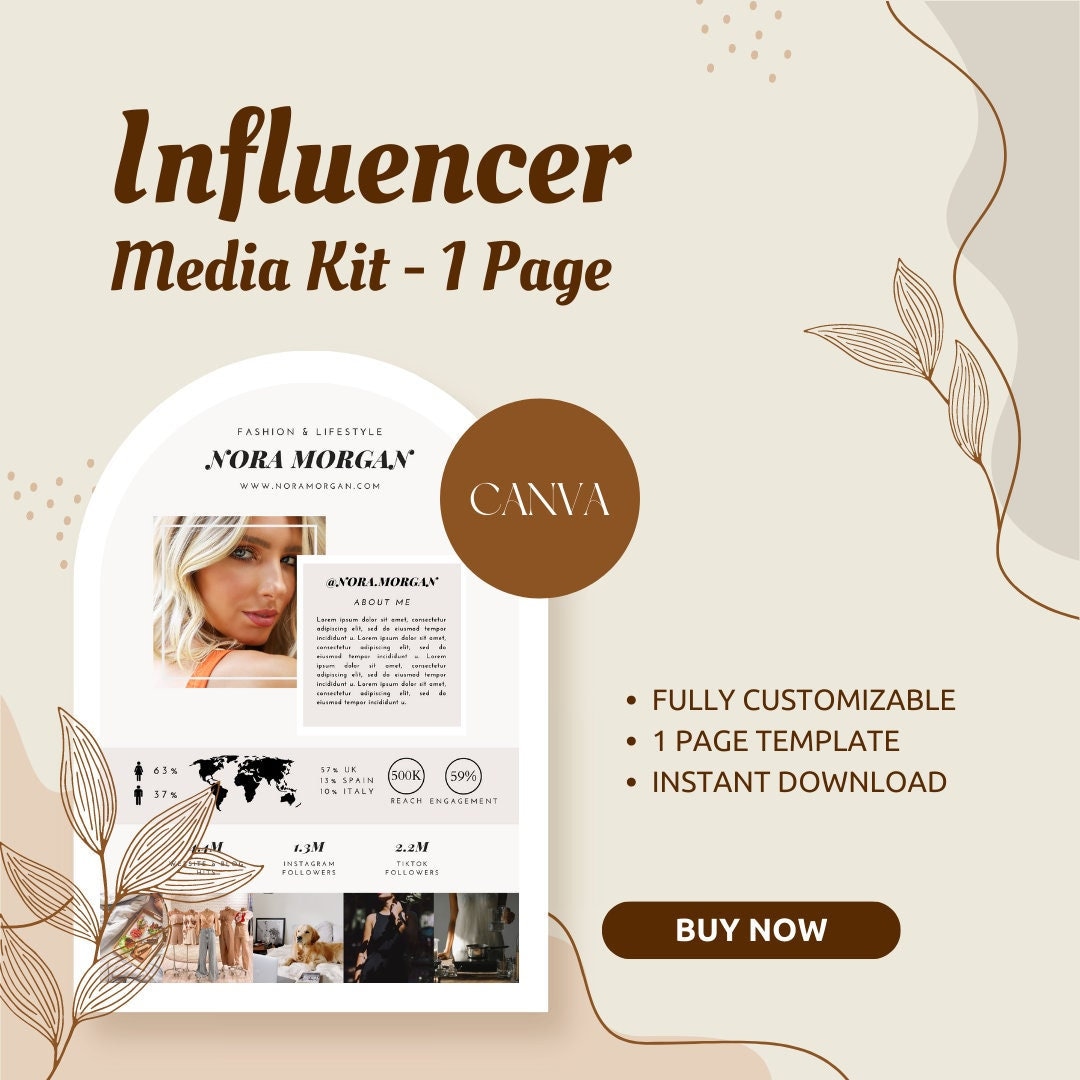 1 Page Media Kit Template Customizable | Influencer Media | Blogger ...