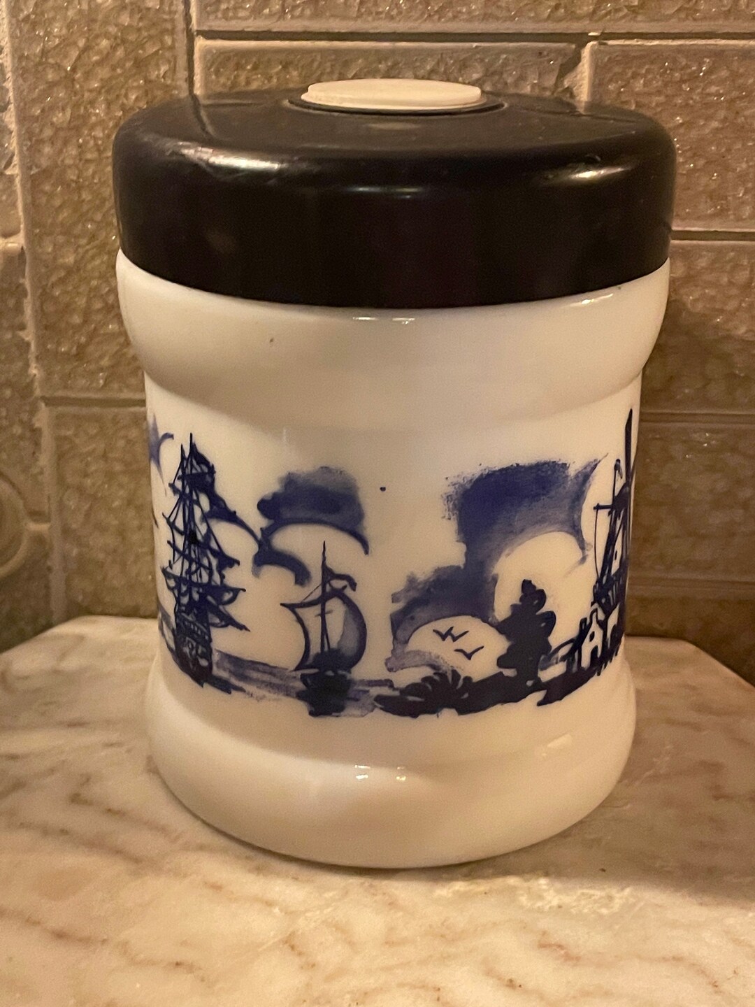 Blue Delft Dutch Windmill Milk Glass Canister - Etsy