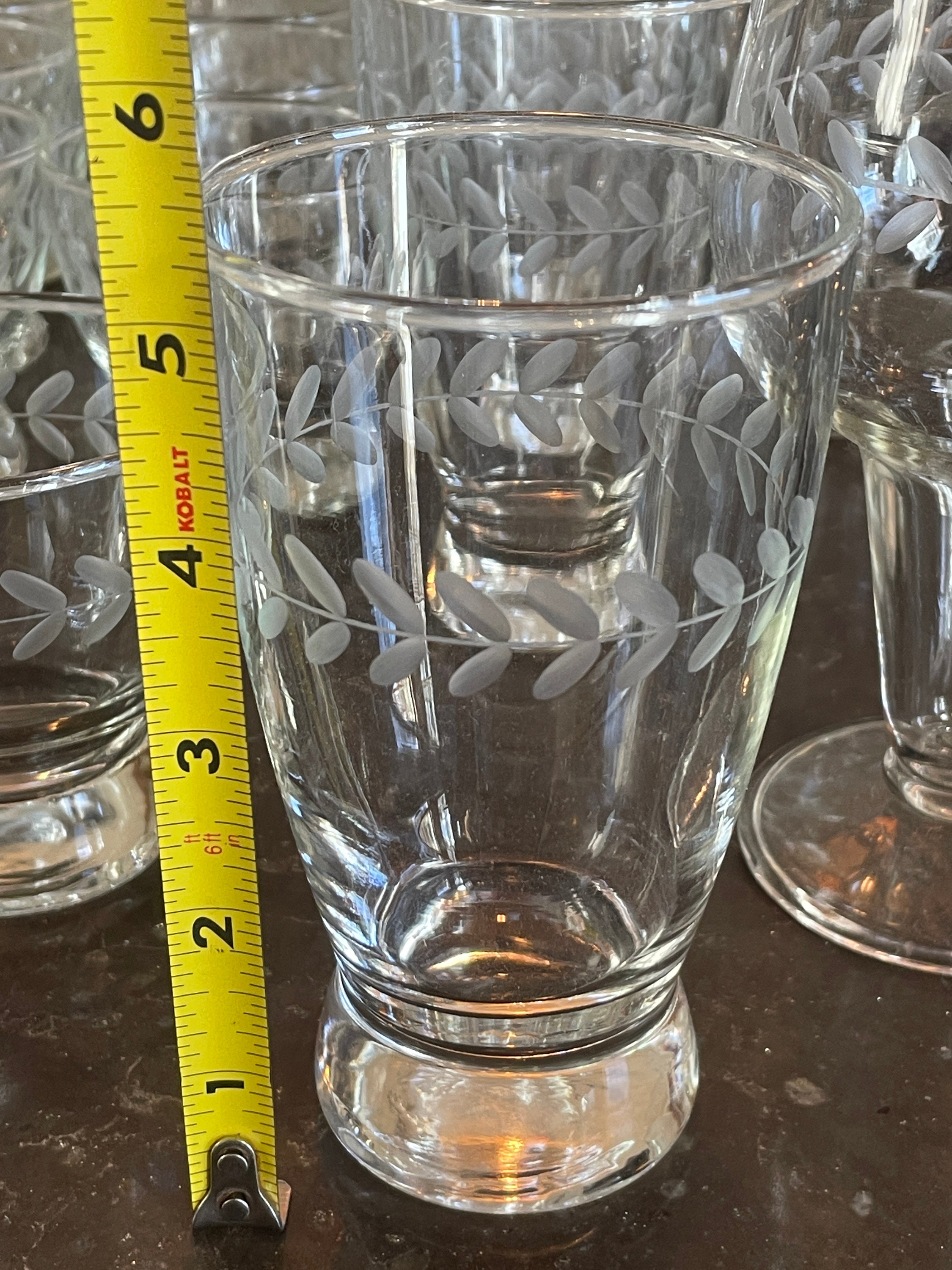 ANCHOR HOCKING Etched Footed Glassware Set Laurel Pattern Etched 1950s ...