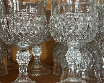 Vintage Indiana Glass DIAMOND POINT Clear 5 Wine Glass Set of 4 Glasses ...