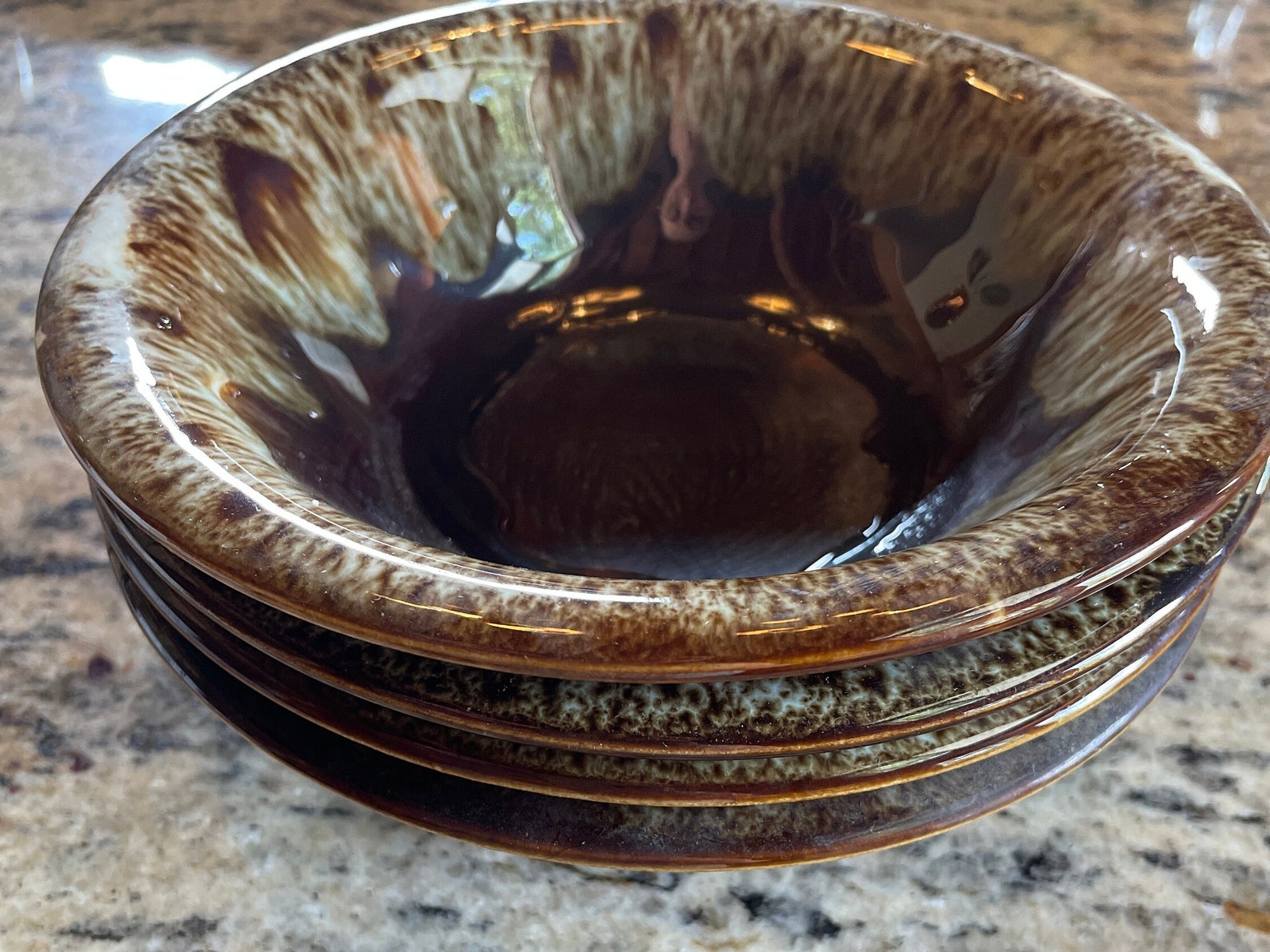Harker Canonsburg Rawhide Plates Cereal Bowls Serving Pieces Brown Drip ...