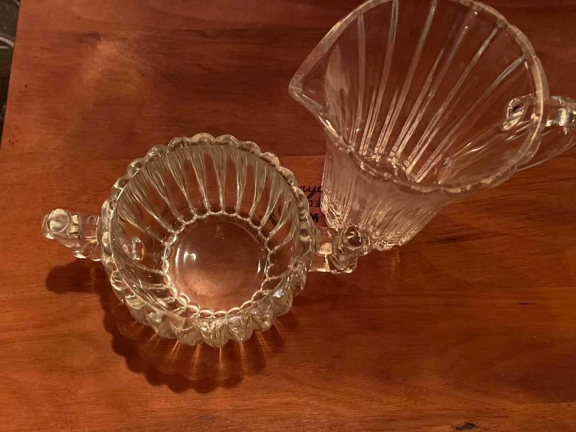 Vintage Clear Ribbed Pressed Glass Open Sugar and Creamer - Etsy